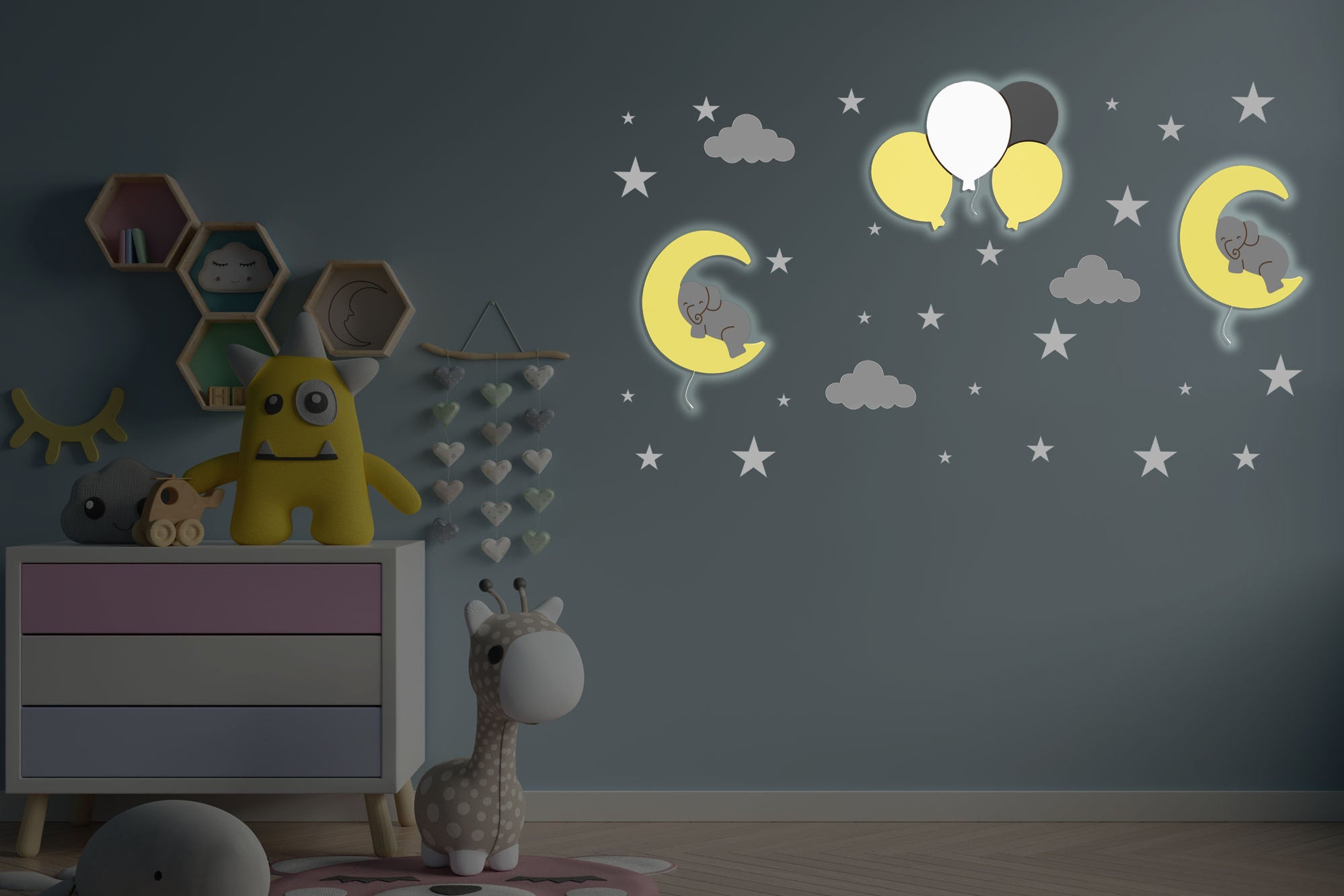 Veilleuses murale pour chambre enfant composition– Lenny et Alba